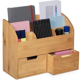 Relaxdays - Schreibtisch Organizer, 6 Fächer, 2 Schubladen, für Büroutensilien, Bambus, Briefablage, 26x33x13,5 cm, natur