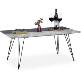 Couchtisch in Marmoroptik, zweifarbiges Design, Sofatisch mit Metallfüßen, hbt: 47x110x60,5 cm, schwarz/grau - Relaxdays