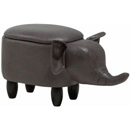 Beliani Tierhocker Dunkelgrau Polyester Baumwolle Gummibaumholz 35 x 32 x 70 cm Modern Lederoptik Elefant Praktisch Deckel Kindermöbel Kinderzimmer - Dunkler