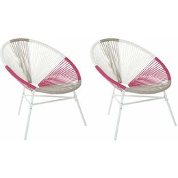 Beliani Gartenstuhl 2er Set Weiß Beige Rosa Polyrattan Spaghetti-Optik Modern Mexikanischer Stil Outdoor Balkon Terrasse Garten Möbel