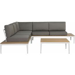 Beliani Lounge Set Weiß/ Grau Kunstholz Aluminium 5-Sitzer inkl. Auflagen Modern Terrasse Outdoor - Heller Holzfarbton