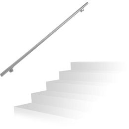Handlauf, 201er Edelstahl, matt, rundes Treppengeländer, innen & außen, 200 cm, ø 38 mm, mit Halterung, silber - Relaxdays
