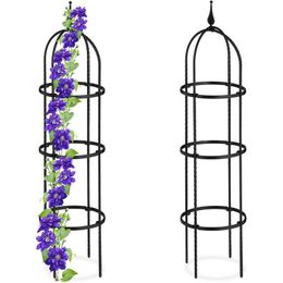 Relaxdays - Rankhilfe Obelisk, 2er Set, 100cm hoch, Ranksäule für Kletterpflanzen, Metall, freistehend, Rosenturm, schwarz