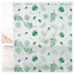 Duschrollo Blätter, 140x240cm, Seilzugrollo f. Dusche & Badewanne, wasserabweisend, Decke & Fenster, weiß/grün - Relaxdays