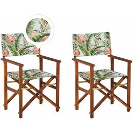 Beliani - Gartenstühle 2er Set Dunkles Akazienholz mit 4 Wechselbaren Stoffbezügen Grau / Bunt Flamingomuster Zusammenklappbar Outdoor Gartenzubehör