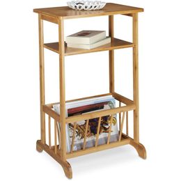 Beistelltisch mit Zeitungsständer, Bambus, Robust, 2 Ablagen, h x b x t: 71,5 x 44,5 x 37 cm, natur - Relaxdays