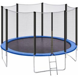 Beliani Trampolin rund 366 cm blau und schwarz Metallkonstruktion mit Sicherheitsnetz und Reißverschluss Leiter Outdoor Garten - Schwarz