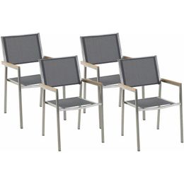 Beliani Gartenstühle 4er Set Silber Textilbespannung Grau mit Armlehnen aus Polyester Edelstahl Kunstholz Terrasse Outdoor Modernes Design - Silber