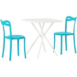 Beliani Bistroset Weiß / Blau aus Kunststoff Tisch Quadratisch mit 2 Stühlen Stapelbar Praktisch Klein Outdoor Terrasse Balkon Garten Möbel - Weiß