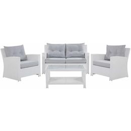 Beliani Lounge 4er Set Weiß in Rattanoptik Grauen Bezüge Mit Sitzkissen Dekorativ Elegant Modern - Weiß