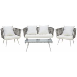 Beliani - Gartenmöbel Set Cremeweiß Rattan Sicherheitsglas Textil inkl. Kissen 4-Sitzer Terrasse Outdoor Modern - Grau