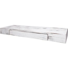 Wandregal HHG 922, Schweberegal Wandboard Hängeregal Regal, Schublade Massiv-Holz 8x80x25cm weiß, shabby - white