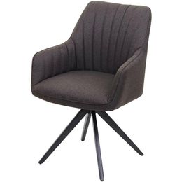 HHG - Esszimmerstuhl 954, Küchenstuhl Stuhl Armlehnstuhl, Retro Stahl Stoff/Textil grau-braun - grey