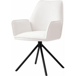 Esszimmerstuhl HHG 851, Küchenstuhl Stuhl mit Armlehne, drehbar Auto-Position, Samt creme-beige, Beine schwarz - beige