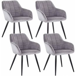 WOLTU 4 x Esszimmerstühle 4er Set Esszimmerstuhl Küchenstuhl Polsterstuhl Design Stuhl mit Armlehne, mit Sitzfläche aus Samt, Gestell aus Metall, Grau