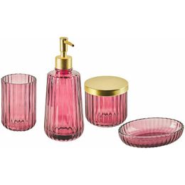 Beliani Badezimmer-Set Rosa Glas 4-teilig Seifenspender Seifenschale Zahnbürstenhalter Becher Eleganter Moderner Stil Badzubehör für wc Toilette - Gold