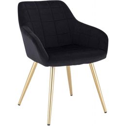 WOLTU - Esszimmerstuhl 1 Stück Küchenstuhl Polsterstuhl Wohnzimmerstuhl Sessel mit Armlehne, Sitzfläche aus Samt, Gold Beine aus Metall, Schwarz