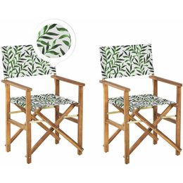 Beliani - Gartenstühle 2er Set Helles Akazienholz mit Wechselbarem Bezug Grau / Grün Zusammenklappbar Blattmuster Outdoor Gartenzubehör - Grau