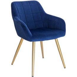 Esszimmerstuhl 1 Stück Küchenstuhl Polsterstuhl Wohnzimmerstuhl Sessel mit Armlehne, Sitzfläche aus Samt, Gold Beine aus Metall, Blau - blau - WOLTU