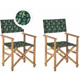 Beliani Gartenstühle 2er Set Hellbraunes Akazienholz mit 4 Wechselbaren Stoffbezügen Grau und Grün mit Olivenmuster Zusammenklappbar Outdoor Garten - Grau