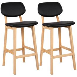 Barhocker 2er Set Barstühle gut gepolsterte Sitzfläche und Rücklehne aus Kunstleder Design Stuhl Holz Schwarz - schwarz - WOLTU
