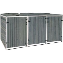 Xl 3er-/6er-Mülltonnenverkleidung HHG 981, Mülltonnenbox, erweiterbar 126x238x98cm Holz mvg grau-weiß - grey