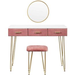 Schminktisch mit Hocker Spiegel Frisiertisch mit Schubladen Große Tischplatte 100x40cm, Modern Kosmetiktisch für Schlafzimmer Rosa - rosa - WOLTU