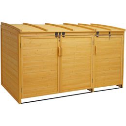 Xl 3er-/6er-Mülltonnenverkleidung HHG 688b, Mülltonnenbox, erweiterbar 138x207x105cm Holz MVG-zertifiziert braun - brown