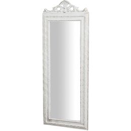 Biscottini Rechteckiger Badezimmer-Wandspiegel. Vertikaler horizontaler Spiegel, schäbiger weißer Holzrahmen. Langer Spiegel zum Aufhängen