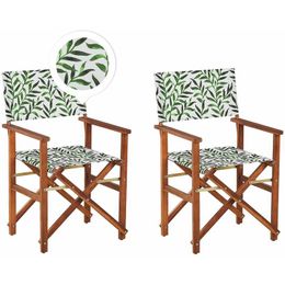 Beliani Gartenstühle 2er Set Dunkles Akazienholz mit Wechselbarem Bezug Grau / Grün Zusammenklappbar Blattmuster Outdoor Gartenzubehör - Dunkler Holzfarbton