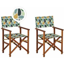 Beliani Gartenstühle 2er Set Dunkles Akazienholz mit Wechselbaren Stoffbezügen Grau und Bunt Fleckenmotiv Zusammenklappbar Outdoor Gartenzubehör - Grün