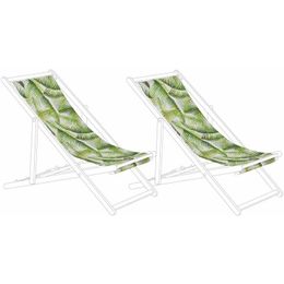 Beliani Stoffbezüge für Gartenliege 2er Set grün / weiß aus Polyester 113 x 44 cm mit Palmenmotiv Gartenausstattung Outdoor Garten Accessories - Grün
