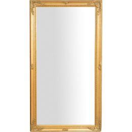 Biscottini Badezimmer-Wandspiegel. Vertikaler horizontaler rechteckiger Spiegel. Langer Hängespiegel mit goldenem Holzrahmen im Barockstil