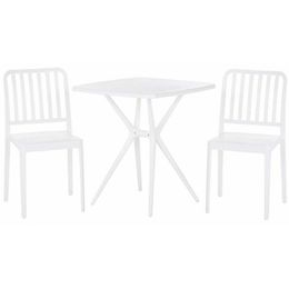 Beliani Bistroset Weiß aus Kunststoff Tisch Quadratisch mit 2 Stühlen Stapelbar Praktisch Klein Outdoor Terrasse Balkon Garten Möbel - Weiß