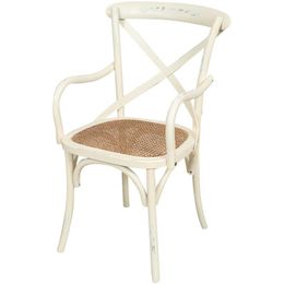 Biscottini Vintage-Thonet-Stuhl aus Holz und Rattan, 89x50x43 cm, rustikaler Sessel mit Armlehnen, Küchen-Esszimmerstuhl, moderner Stuhl - antikes weiß
