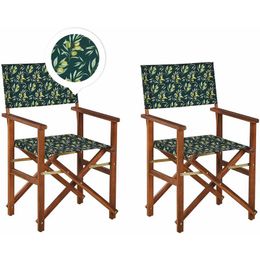 Beliani Gartenstühle 2er Set Dunkles Akazienholz mit 4 Wechselbaren Stoffbezügen Grau und Grün mit Olivenmuster Zusammenklappbar Outdoor Garten - Dunkler
