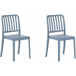 Beliani Gartenstühle im 2er Set Blau aus Kunststoff Balkon Terrasse Gartenzubehör Indoormöbel Outdoormöbel Plastikstühle Modern - Blau