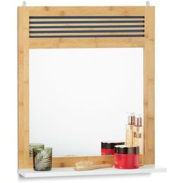 Badspiegel mit Ablage, verzierter Wandspiegel, Bambus Badezimmerspiegel hbt: 61 x 53 x 15 cm, natur/weiß - Relaxdays