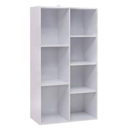 WOLTU Bücherregal Weiß, Standregal, freistehendes Aufbewahrungsregal, Raumteiler, Büroregal Aktenregal, 7 Fächer verschiedener Größe, 59,5x108x29,5 cm