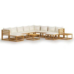 12-tlg. Garten-Lounge-Set mit Auflagen Creme Massivholz Akazie FF3057650DE