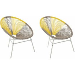 Beliani Gartenstuhl 2er Set Beige Gelb Polyrattan Spaghetti-Optik Modern Mexikanischer Stil Outdoor Balkon Terrasse Garten Möbel - Weiß