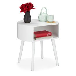 Beistelltisch, runder Nachttisch mit Ablagefach, Holzbeine, schlichtes Design, HxBxT 47,5 x 46 x 40 cm, weiß - Relaxdays