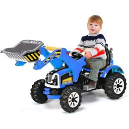 12V Kinderbagger 2,5-5 km/h, Elektro Sitzbagger mit Schaufel, Sandbagger mit Vor-/Rückwaertsschalter, für Kinder von 3 bis 8 Jahre Blau - Costway