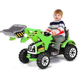 12V Kinderbagger 2,5-5 km/h, Elektro Sitzbagger mit Schaufel, Sandbagger mit Vor-/Rückwaertsschalter, für Kinder von 3 bis 8 Jahre Grün - Costway