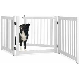 Costway - 3-teiliges Absperrgitter Hunde, Freistehendes Hundegitter mit Tür, 61cm hoch, Schutzgitter Holz, Treppengitter klappbar, Hundeabsperrgitter