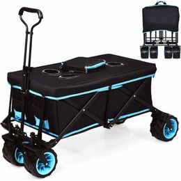 Costway Bollerwagen faltbar mit Dach, Handwagen mit Abnehmbarer kühltasche, Transportwagen Rollwagen, Strandwagen 50kg Tragkraft, Gartenwagen Ideal zum