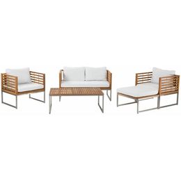 Beliani Gartenmöbel Set Hellbraun Weiß Akazienholz Edelstahl 4-Sitzer Terrasse Outdoor Mediterran Stil - Weiß