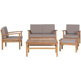 Beliani - Gartenmöbel Set Hellbraun Akazienholz 5-teilig mit Auflagen Taupe 4-Sitzer Terrasse Outdoor Garten Ausstattung Sitzmöbel - Grau