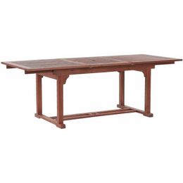 Beliani - Praktischer, rechteckiger Gartentisch aus Holz ausziehbar 160/220 x 90 cm Gartenmöbel, Holzmöbel, Garten - Dunkler Holzfarbton