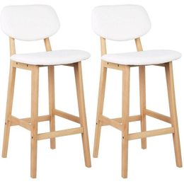 Barhocker 2er Set Barstühle gut gepolsterte Sitzfläche und Rücklehne aus Kunstleder Design Stuhl Holz Weiß - weiß - WOLTU